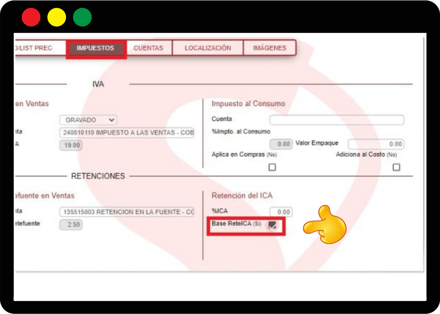 ¿Por qué una compra de ítems no está calculando Reteica?